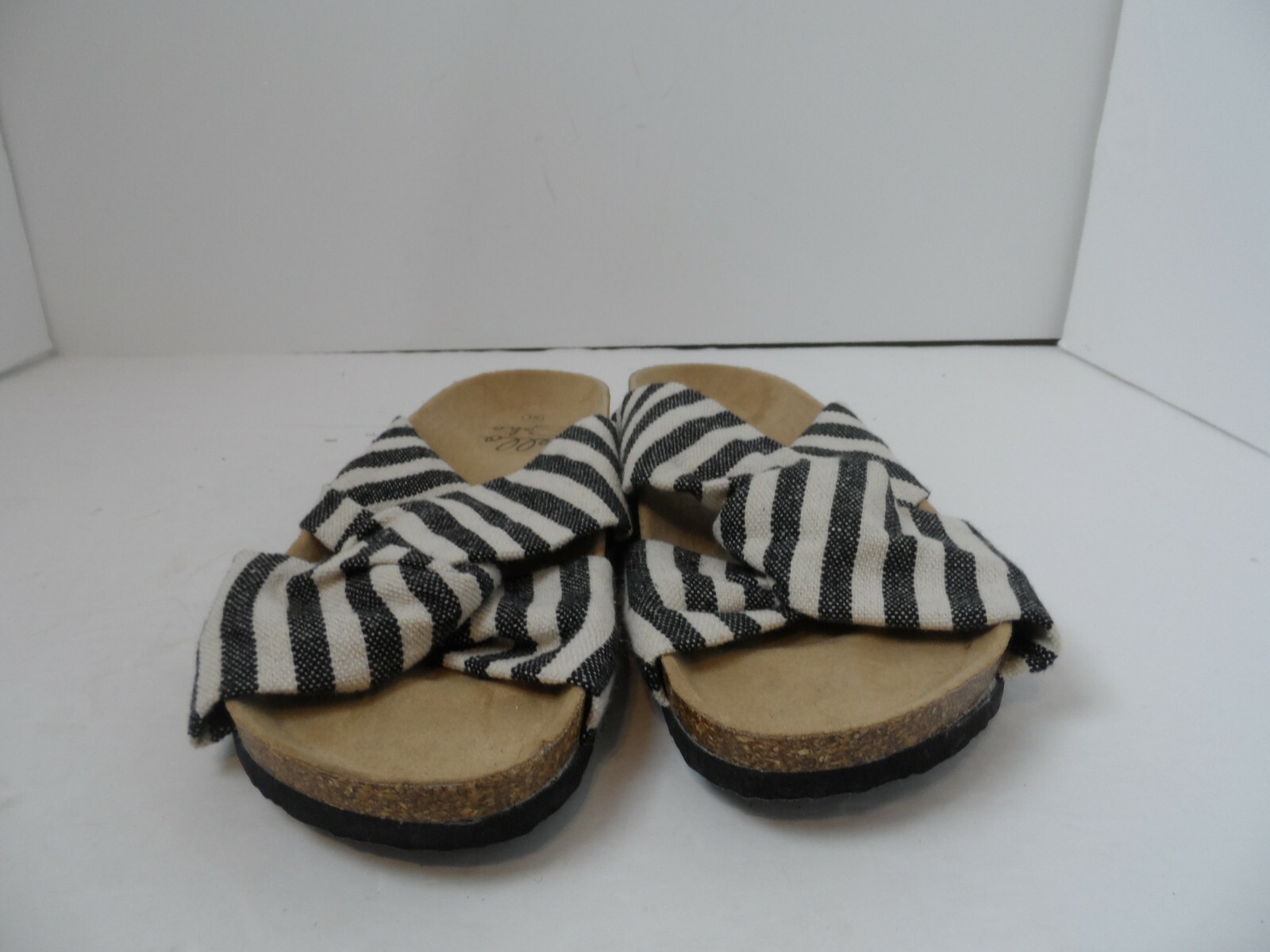 Women's Hello Soho Black and White Striped Sandals Si… - Gem