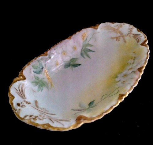 Peerless Bavaria Porcelain Pickle Dish Flowers Gold Hand Painted | eBay