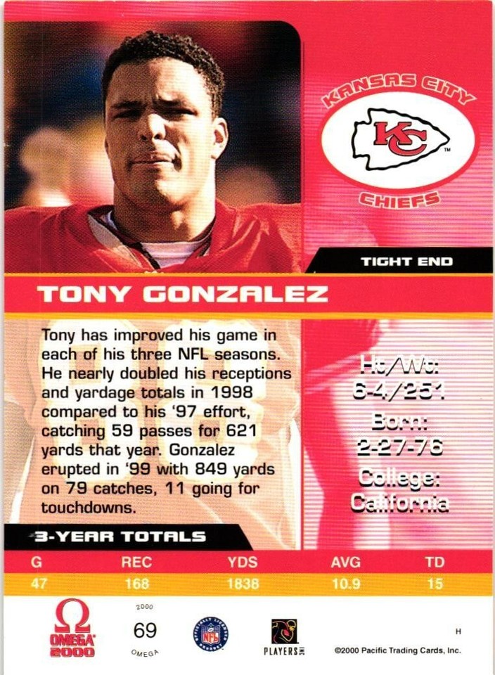2000 PACIFIC OMEGA TONY GONZALEZ #69 CARD $0.99 VALUE BOX | eBay