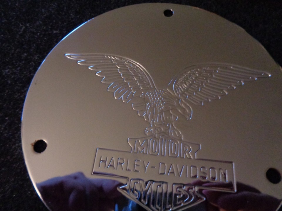 HARLEY DAVIDSON VINTAGE DERBY COVER ENGRAVED EAGLE CHROME 3 HOLE COVER ...