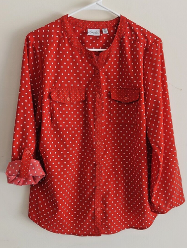 KIM ROGERS Womens PXL Red Polka-dot Blouse | eBay