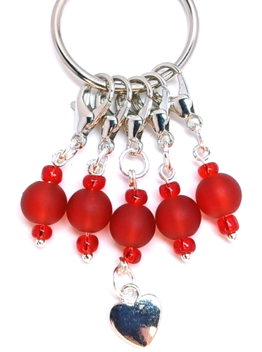 MikieLou Stitch Markers Premium Frosted Red Glass Heart Charm Knitting ...