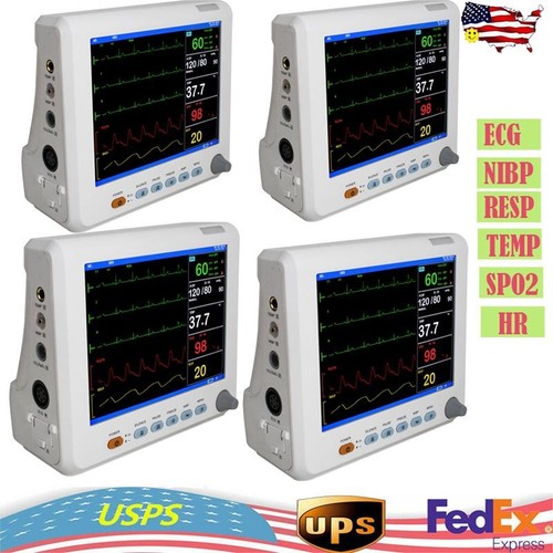 4pcs 8"ICU Vital Signs Patient Monitor 6 parameter ECG NIBP RESP TEMP ...