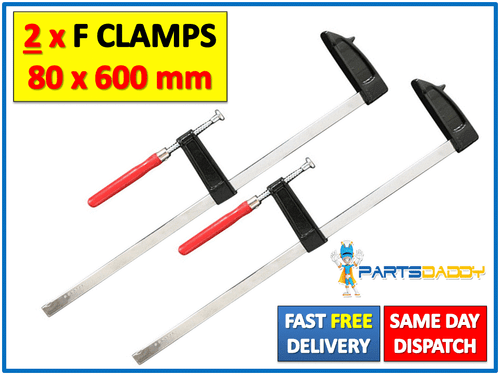 2 PACK HEAVY DUTY 600mm x 80mm F CLAMPS - SOFT GRIP HANDLE QUICK SLIDE ...