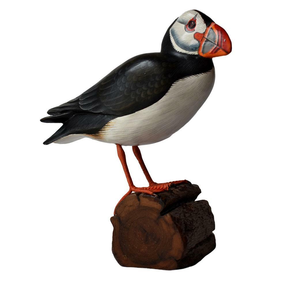 Puffin On Tree Trunk, Hand Carved Wooden Indoor/garden Ornament 20cm ...