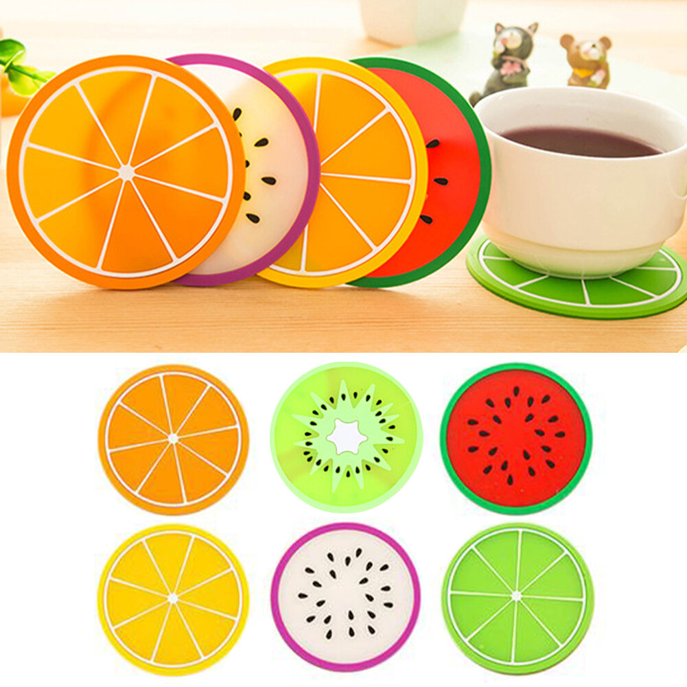 Living Room Non Slip Fruit Design Soft Silicone Drink Coaster Set ...