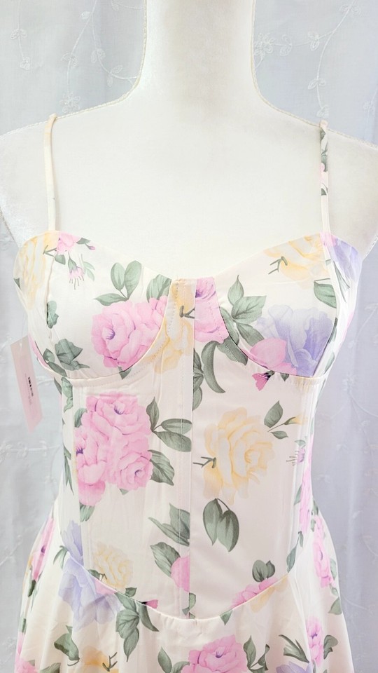 NWT Pink Ripple Corset Bustier Pastel Floral Mini Skater Dress ...