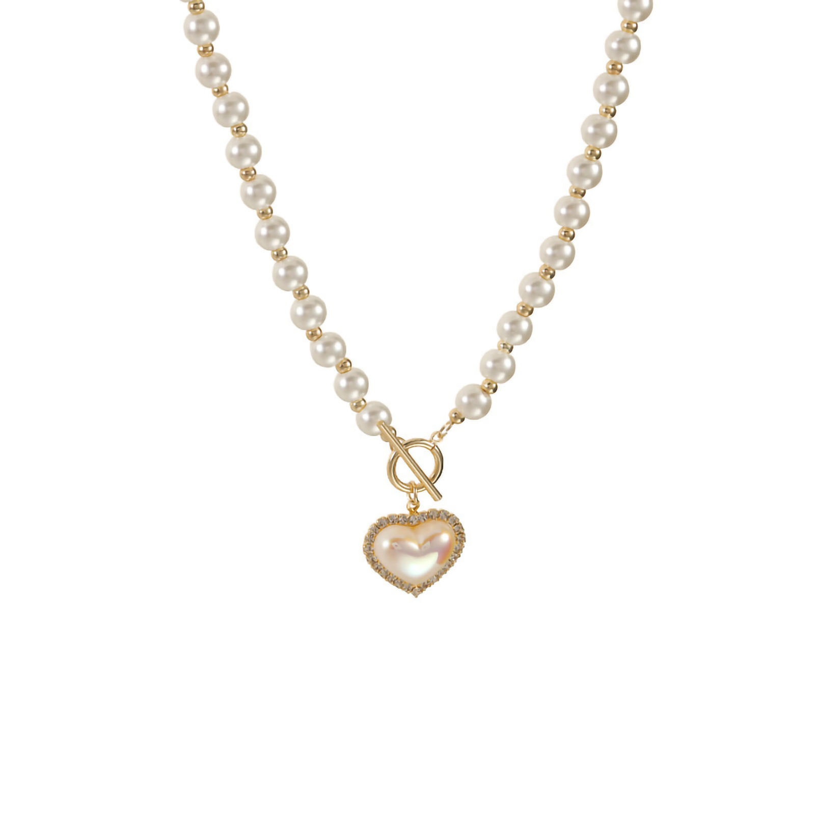 (Type 1)Pearl Necklace Love Pendant Ins Style Simple Sweet Collarbone ...