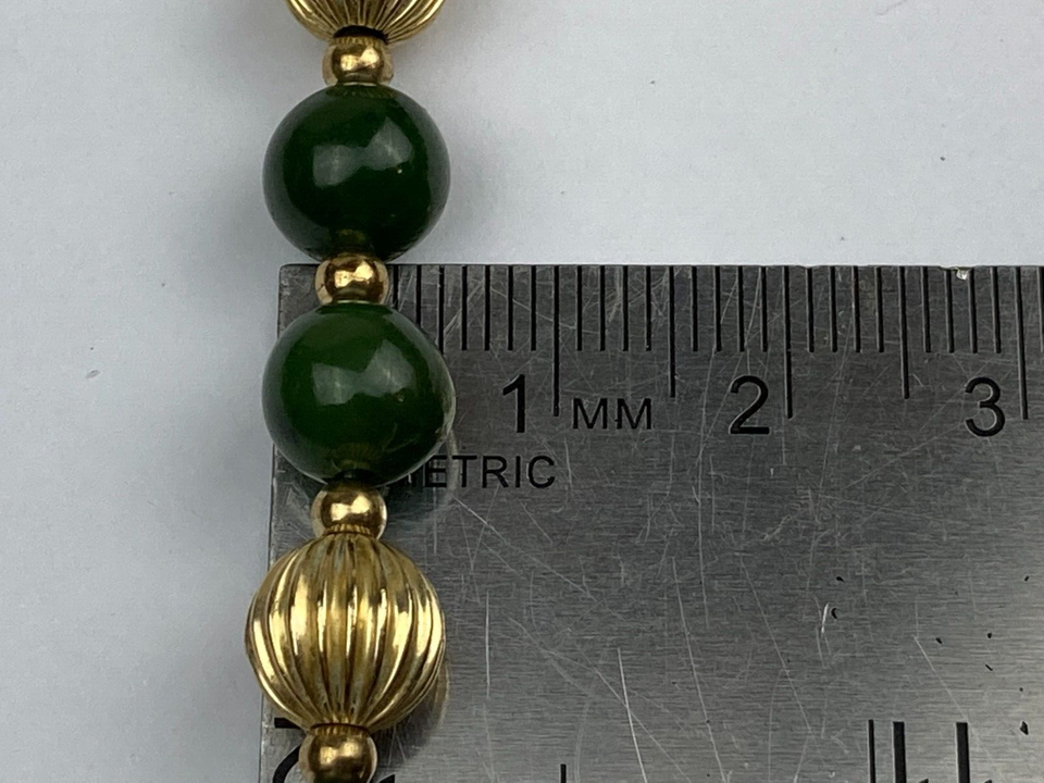 Jade Nephrite Bead Necklace 14" 1/20 12ct Gold Clasp & Gold ...