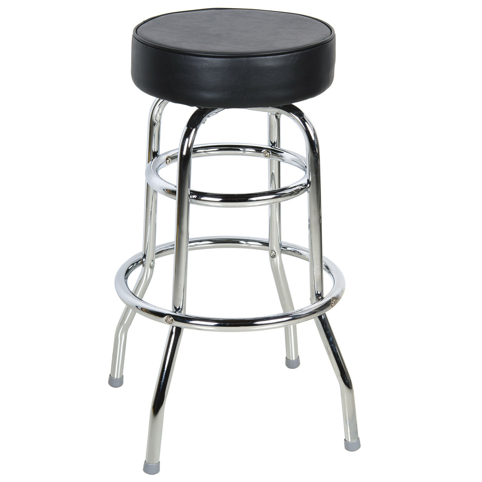 Silver Double Ring Barstool with 3 1/2" Thick Black Vinyl Padded Swivel Seat | eBay