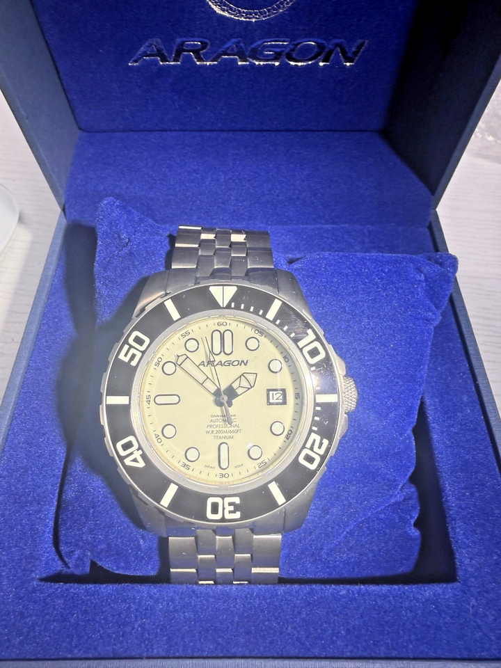 Aragon A682 Diver Watch 45mm Titanium White Full Time Lume | eBay