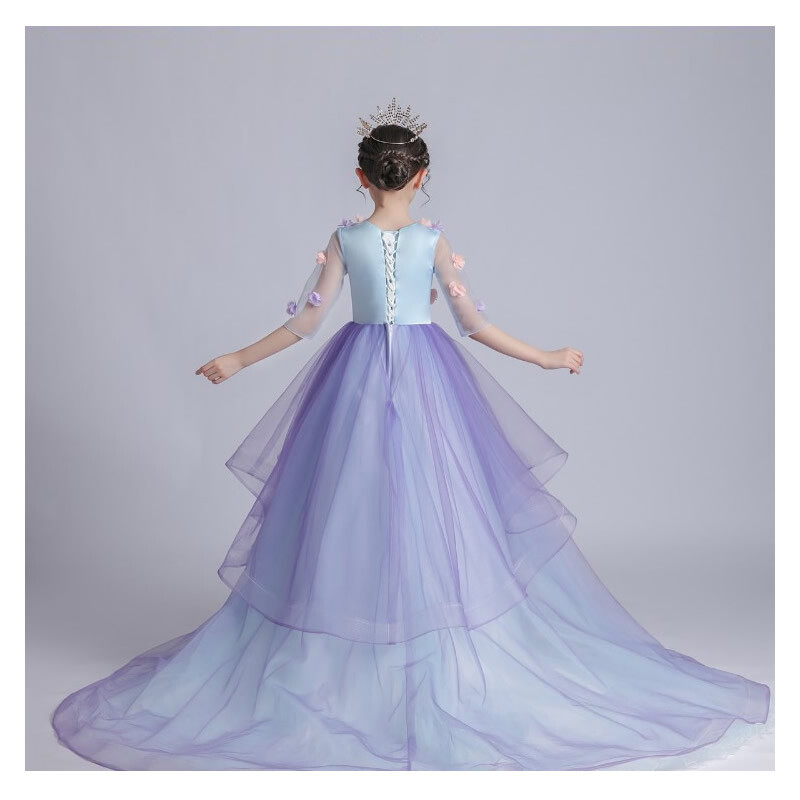 3D Flower Girl Princess Tulle Tutu Dress Party Long Maxi Ball Gown ...