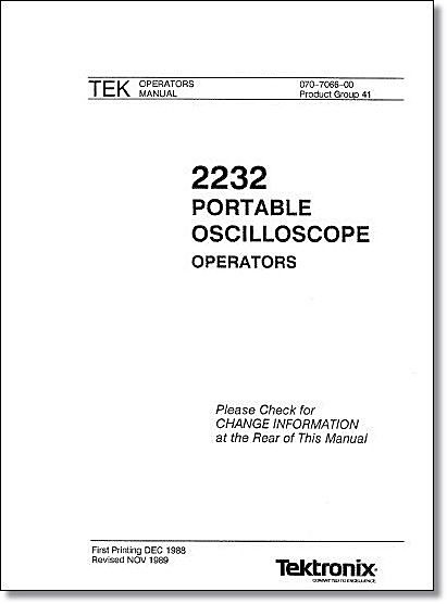 Tektronix 2232 Operators Manual: Comb Bound & Protective Plastic Covers ...