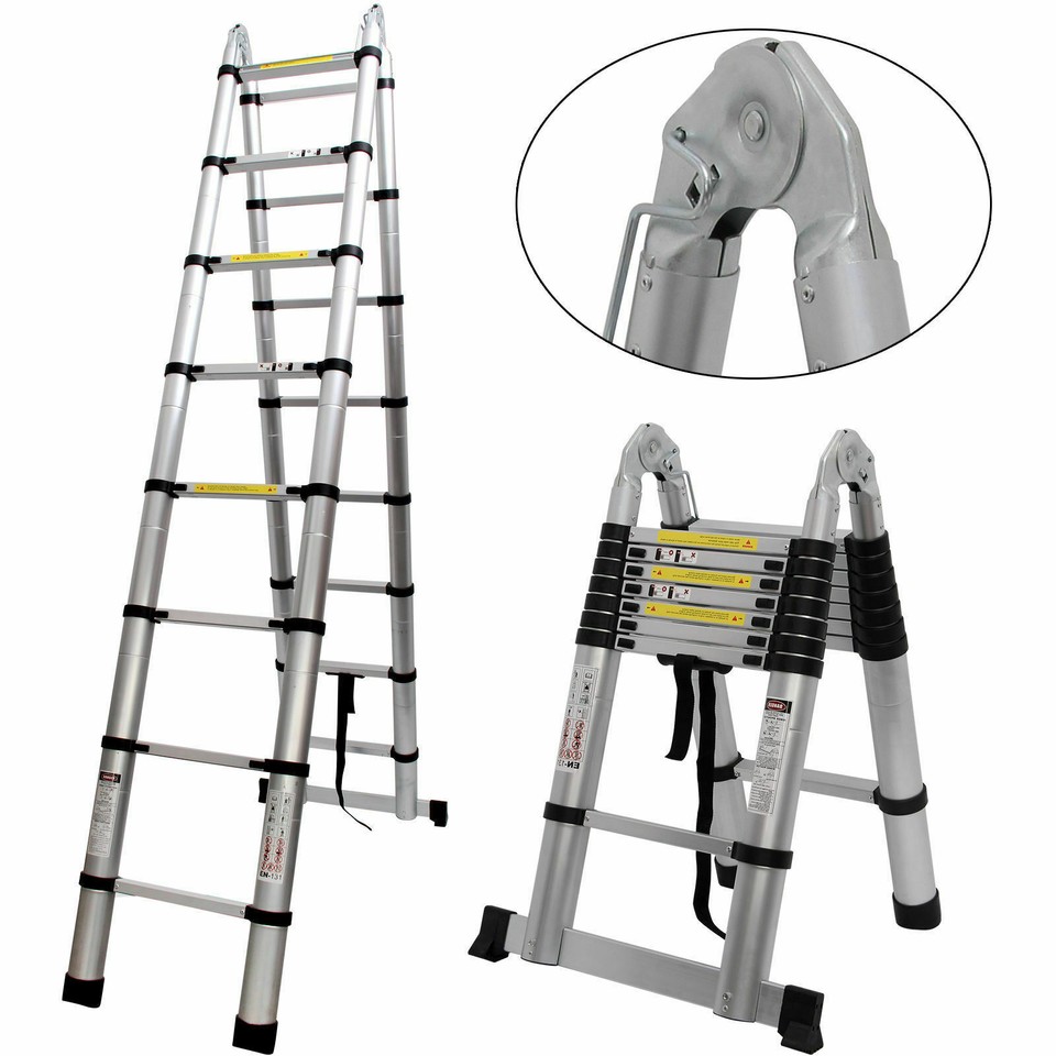 16.5 ft Folding Ladder Aluminum Multi Purpose Extension Ladders ...