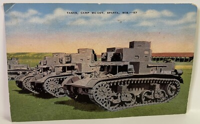 Postcard WI Sparta Wisconsin Camp McCoy Tanks of the 32nd Division Tank ...