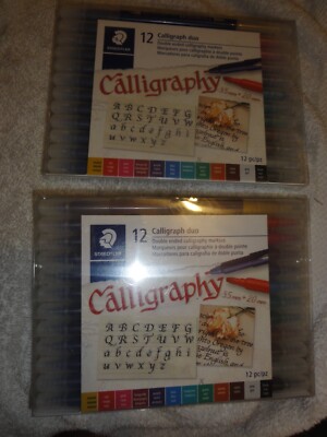 LOT 2 NEW 12 Piece STAEDTLER Calligraphy Duo Pen Set Assorted Color ...
