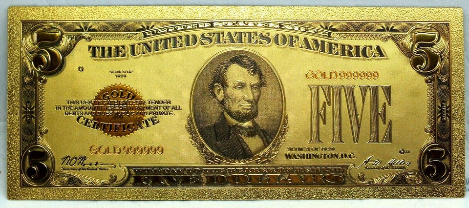 24K Gold-Plated Foil Note Currency Bill Paper Money Novelty Famous Cash ...