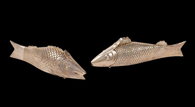 Old Art Deco Sterling Silver Salt Spice Cellars Fish Shape Hallmarked ...