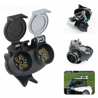 13 Pin To 7 pin Twin N & S Short Towing Socket Adapter Trailer Caravan ...