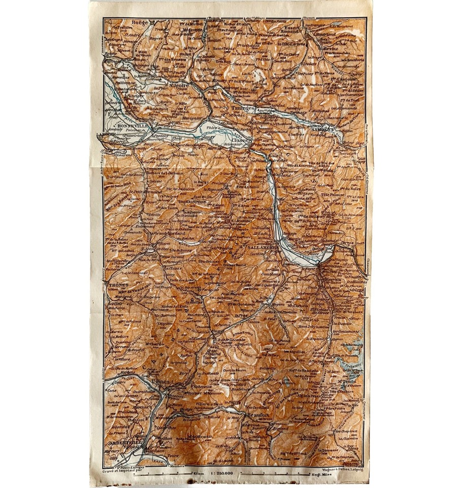 Map Sallanches Bonneville Southern France Rare 1914 Lithograph WW1 Era ...