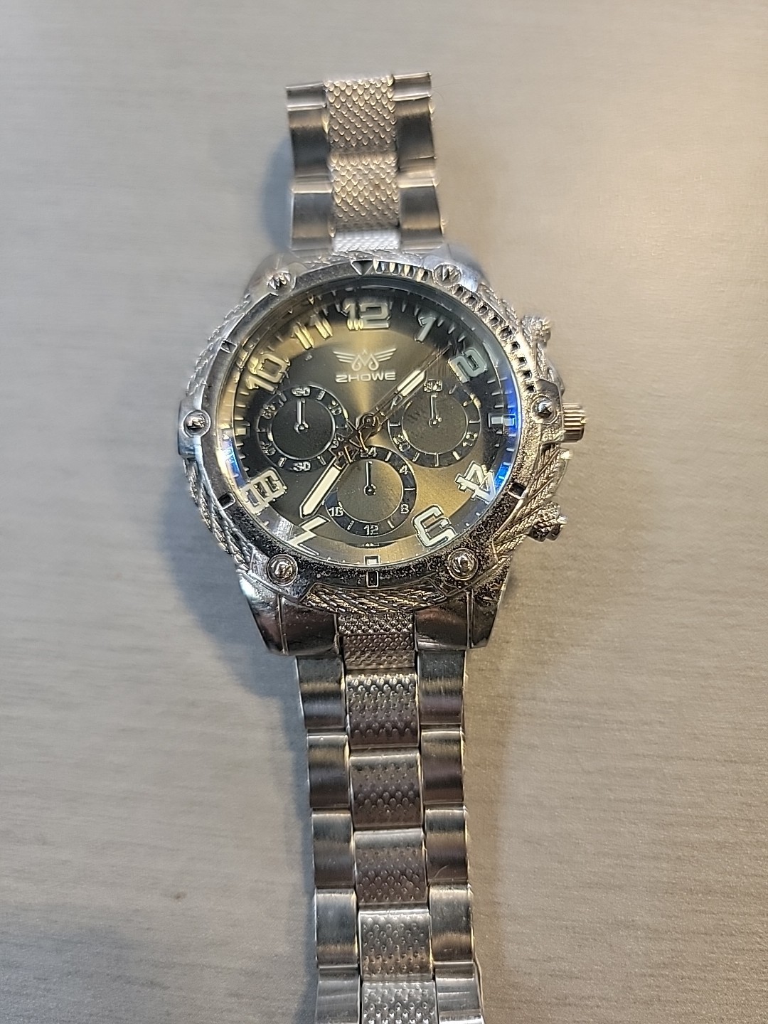 ZHOWE Silver Tone Quartz Analog Men's Watch Sz. 7 1/2" New Battery | eBay