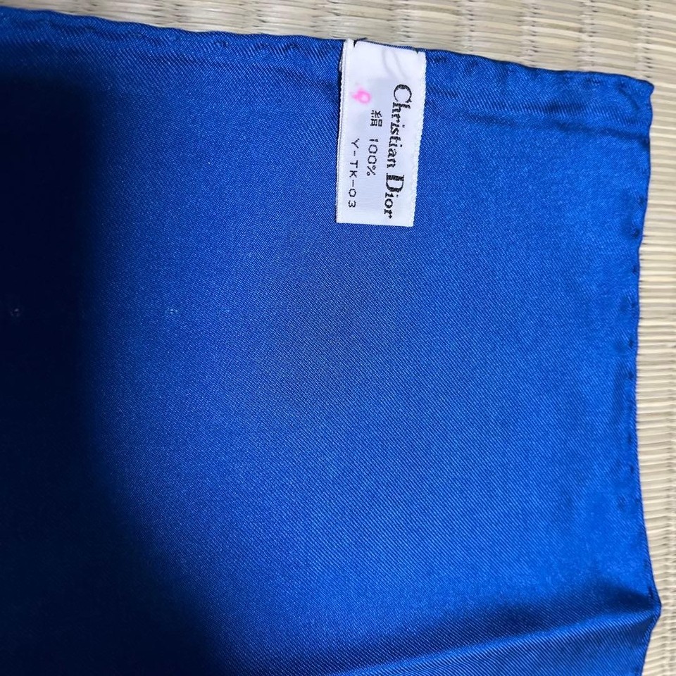 Christian Dior Scarf Floral & Striped Pattern Silk Blue 141729K From JP ...