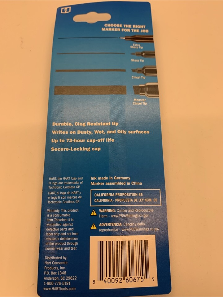 Hart Permanent Extra Sharp Tip Markers 2 Per Pk Durable Clog Resistant ...