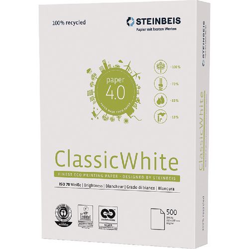 STEINBEIS A4 PRINTING PAPER 100% RECYCLED CLASSIC WHITE 80gsm 5 REAMS ...