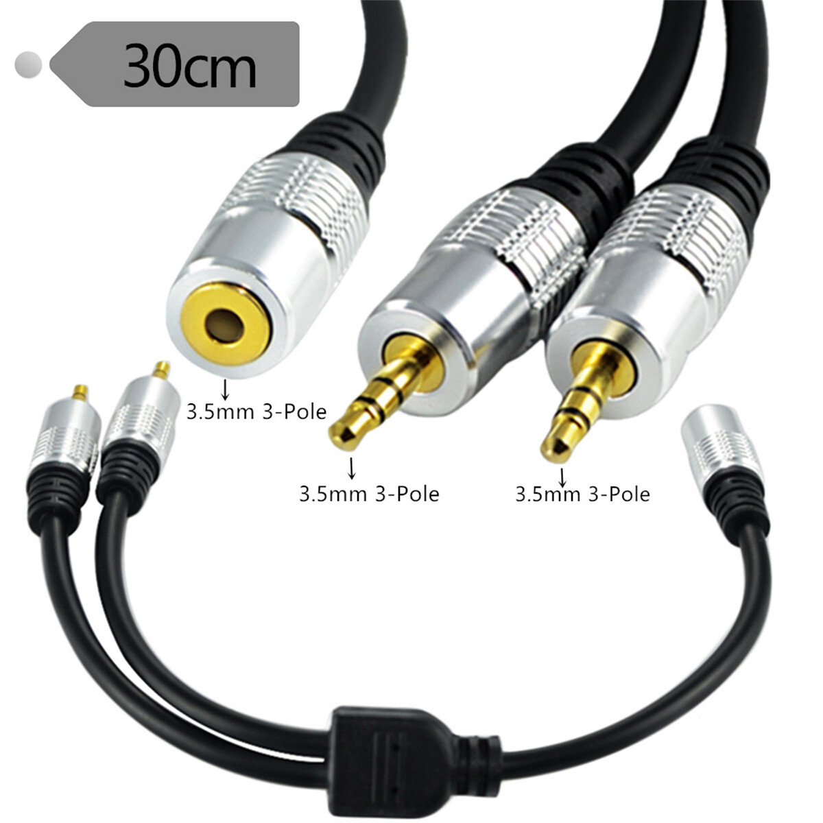 30cm 3.5mm Stereo Female To 2x 3.5mm 4 Pole Male Plug Audio Cable Y ...
