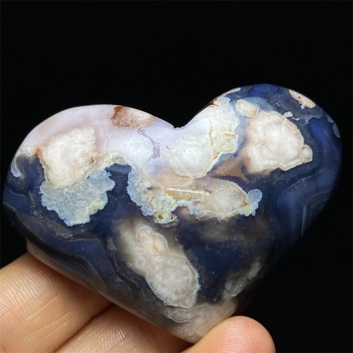78g Natural Blue Snowflake Flower Agate Crystal Heart Reiki Stone ...