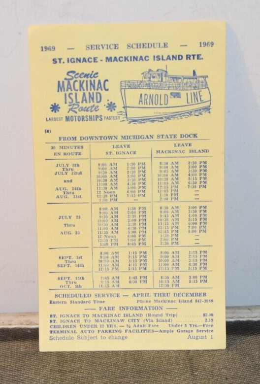 1969 ARNOLD LINE Mackinac Island FERRY Boat Service Schedule | eBay