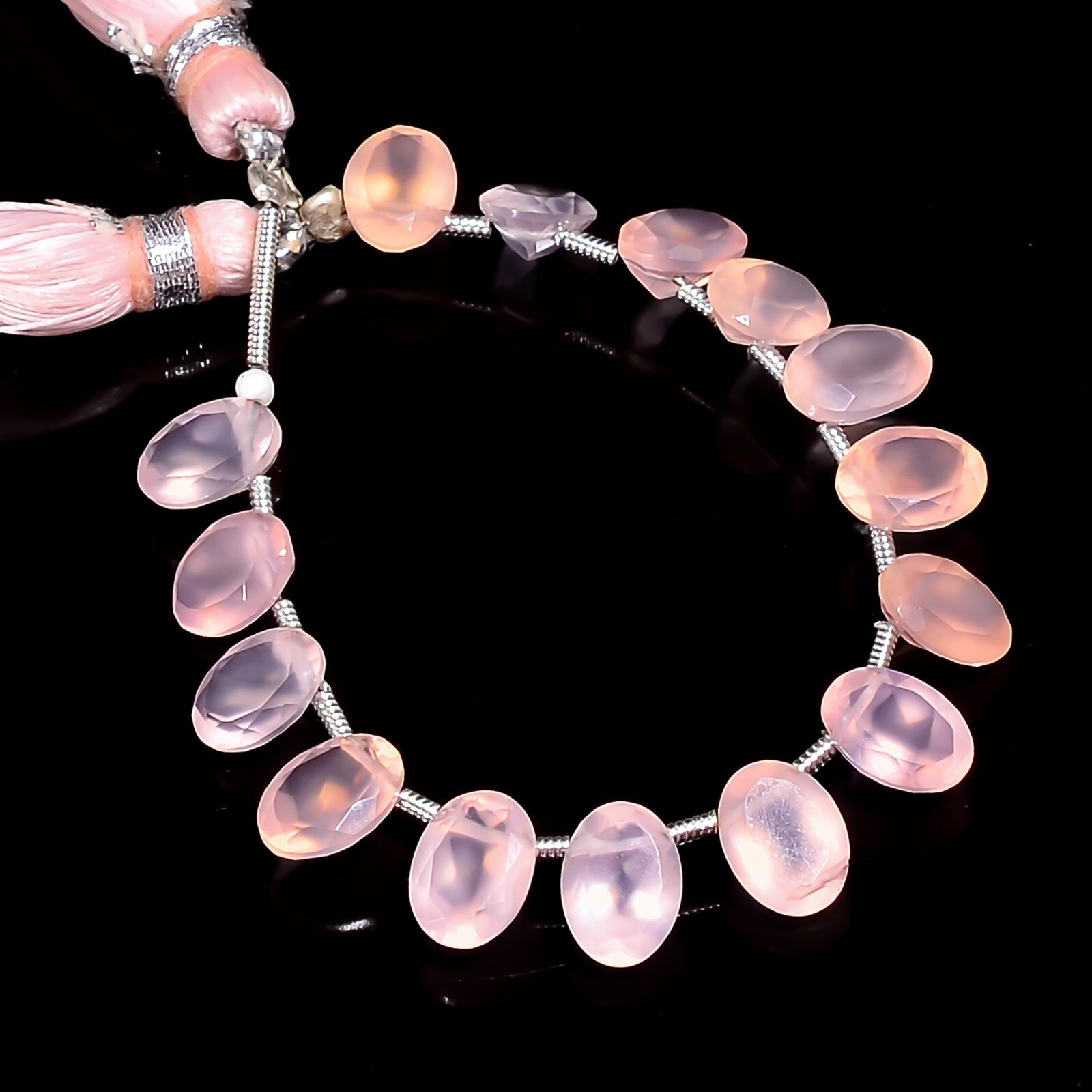 Natural Pink Chalcedony Gemstone Oval Cut Stone Beads 8X5X4 mm Strand 4 ...
