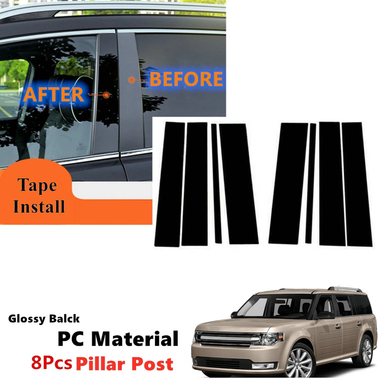 2009-2019 Ford Flex 8pc For Black Door Window Panel Pillar Post Trim ...