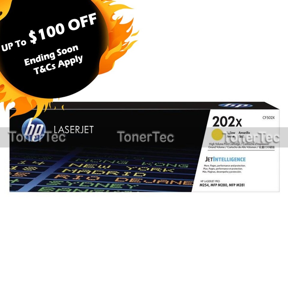 HP Genuine #202X YELLOW High Yield Toner->M254dw/M254nw/M281fdn/M281fdw ...