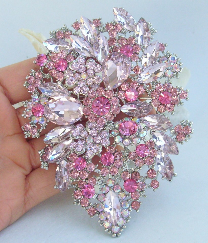 Gorgeous 4 Inch Rhinestone Crystal Flower Floral Leaf Brooch Pin ...