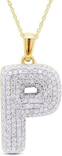1ct Natural Diamond Initial Letter "P" Pendant 18" Necklace For Women's ...
