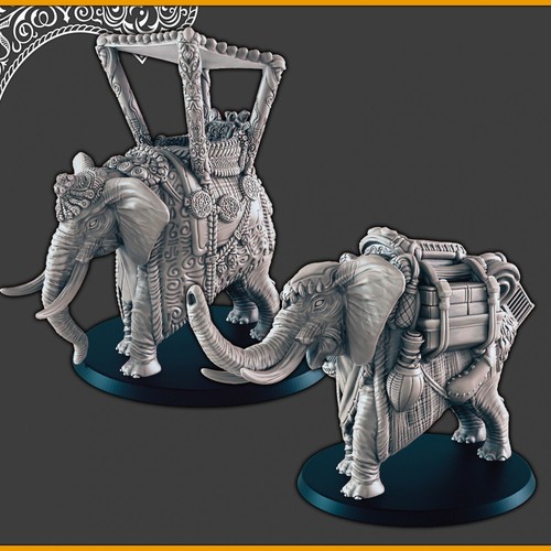 Elephants (28-32mm Scale) 3d printed resin Miniatures for D&D ...