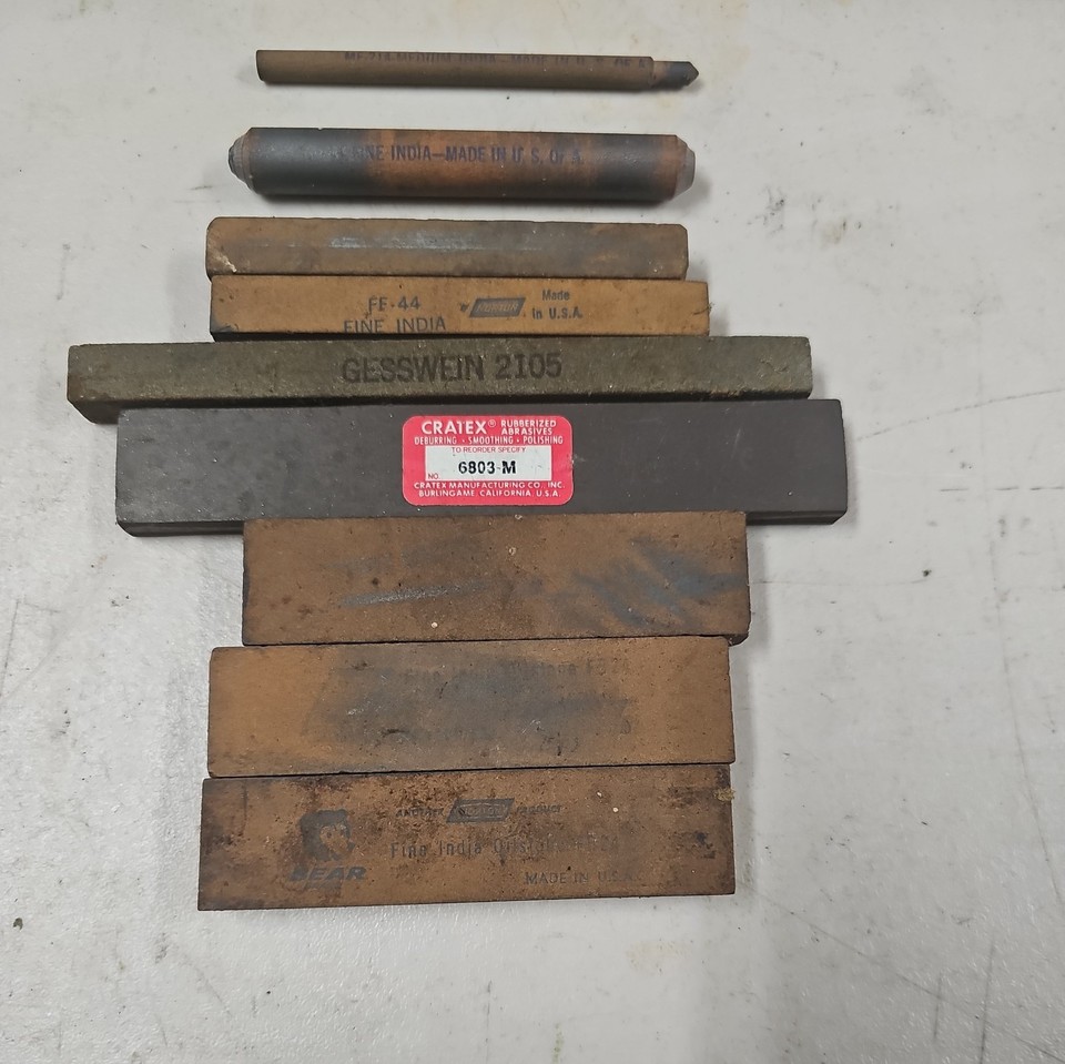 Machinist Lot of 9 loose sharpening bench stones Bear Norton Fine India ...