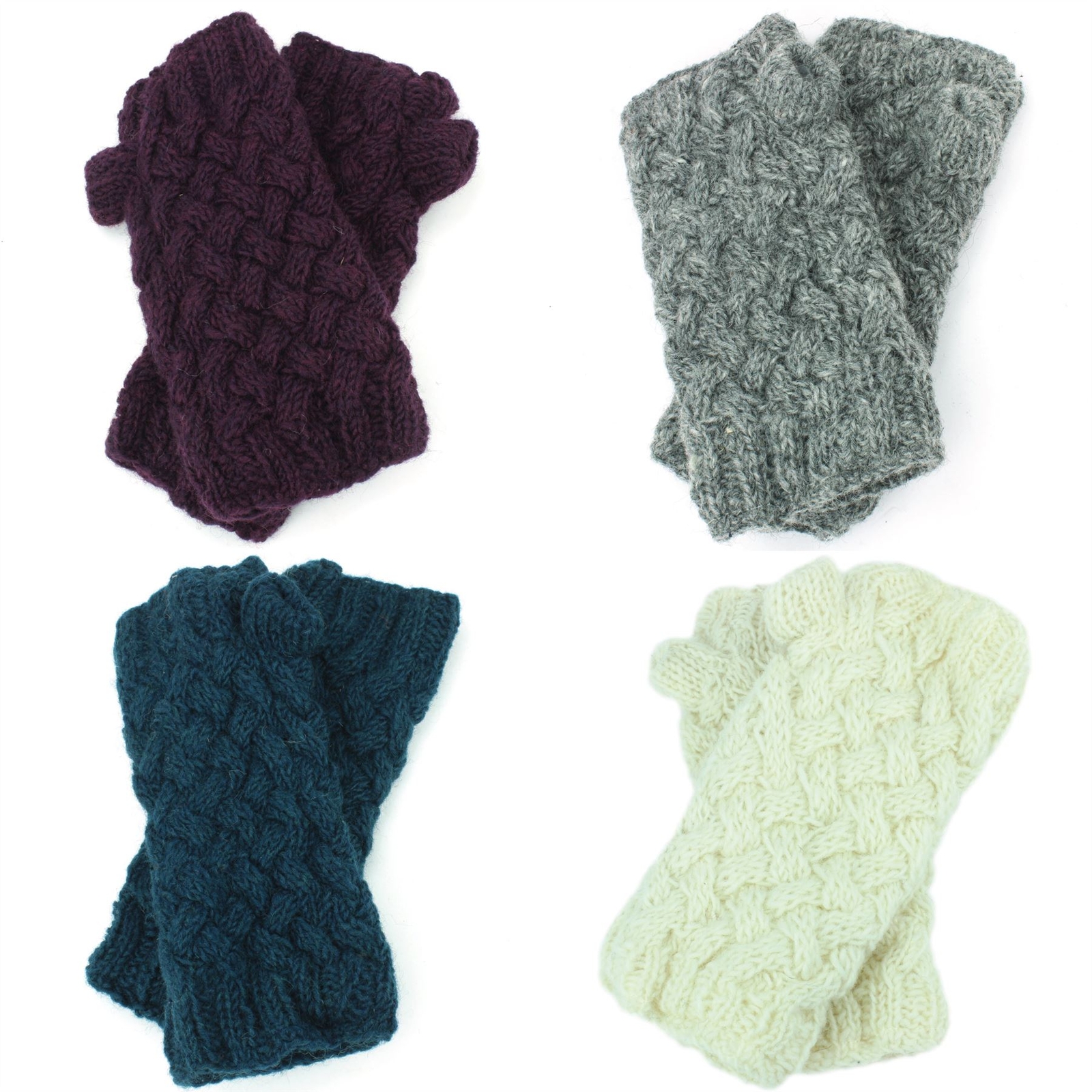 Chunky Wool Knit Hand Wrist Warmers Warm Fleece Lined Fingerless Winter ...