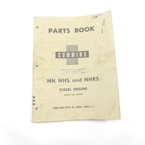 VINTAGE 1955 CUMMINS PARTS BOOK FOR NH NHS NGRS DIESEL ENGINES 6194-G ...