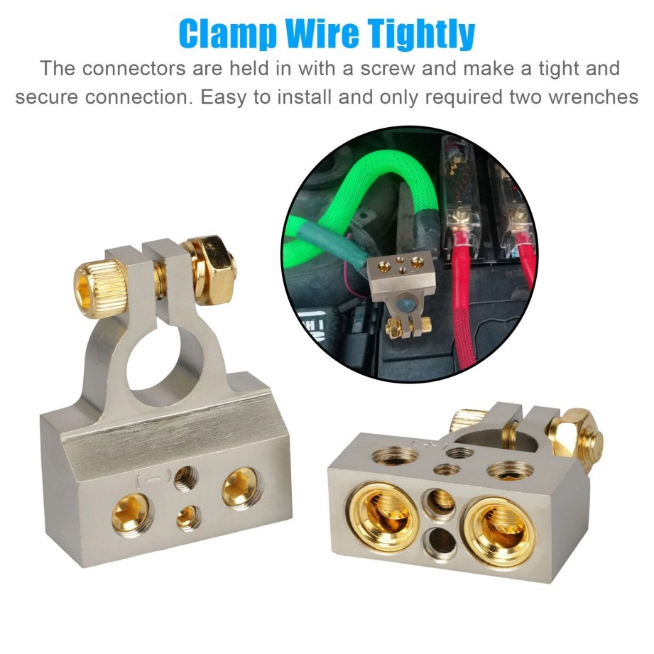 Car Battery Terminals Clamp Post 1/0 2 4 8 GA AWG Gauge Positive ...
