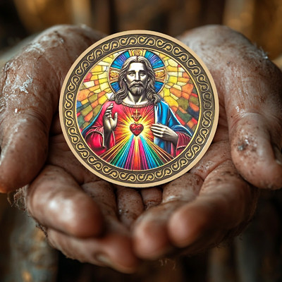 3D John 8:1 Religious Faith Coin "Sacred Heart of Jesus" Christian ...