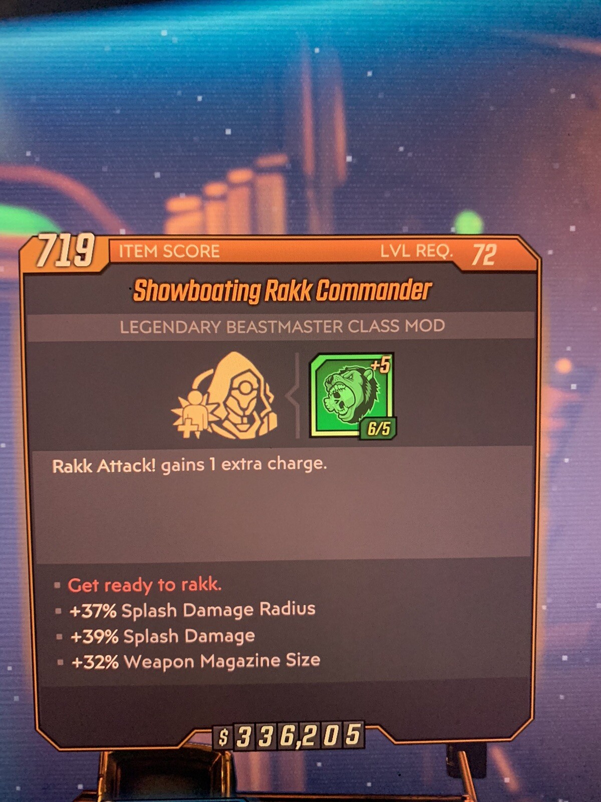 Lvl72 G Roll Rakk Commander Splash Dmg And Radius/Mag Size Bl3 Xbox One ...