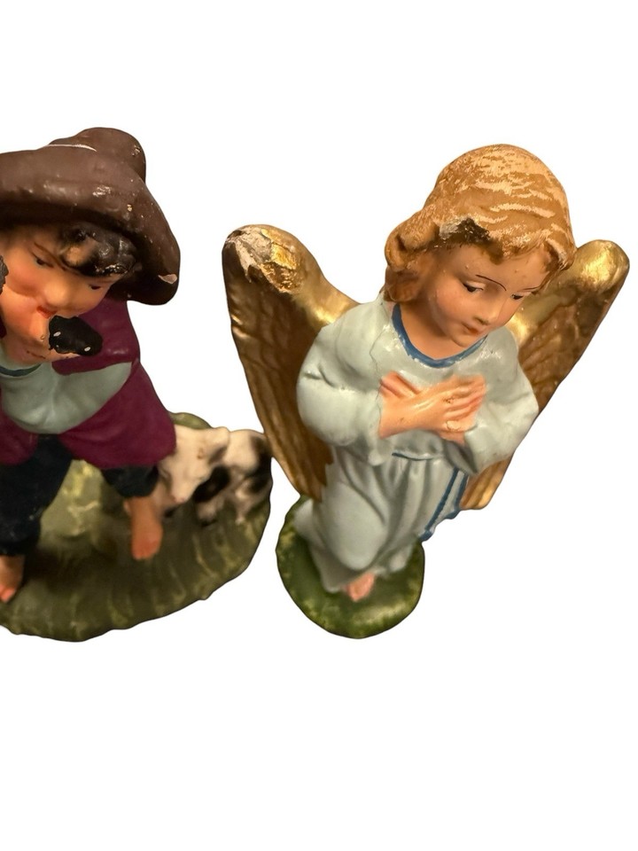 Vtg Nativity Set Hand Painted Italian Paper Mache Chalkware 12 Pc ...