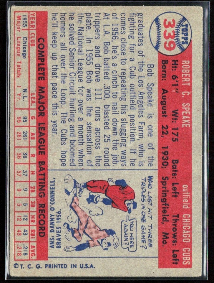 Bob Speake 1957 Topps #339 Chicago Cubs | eBay