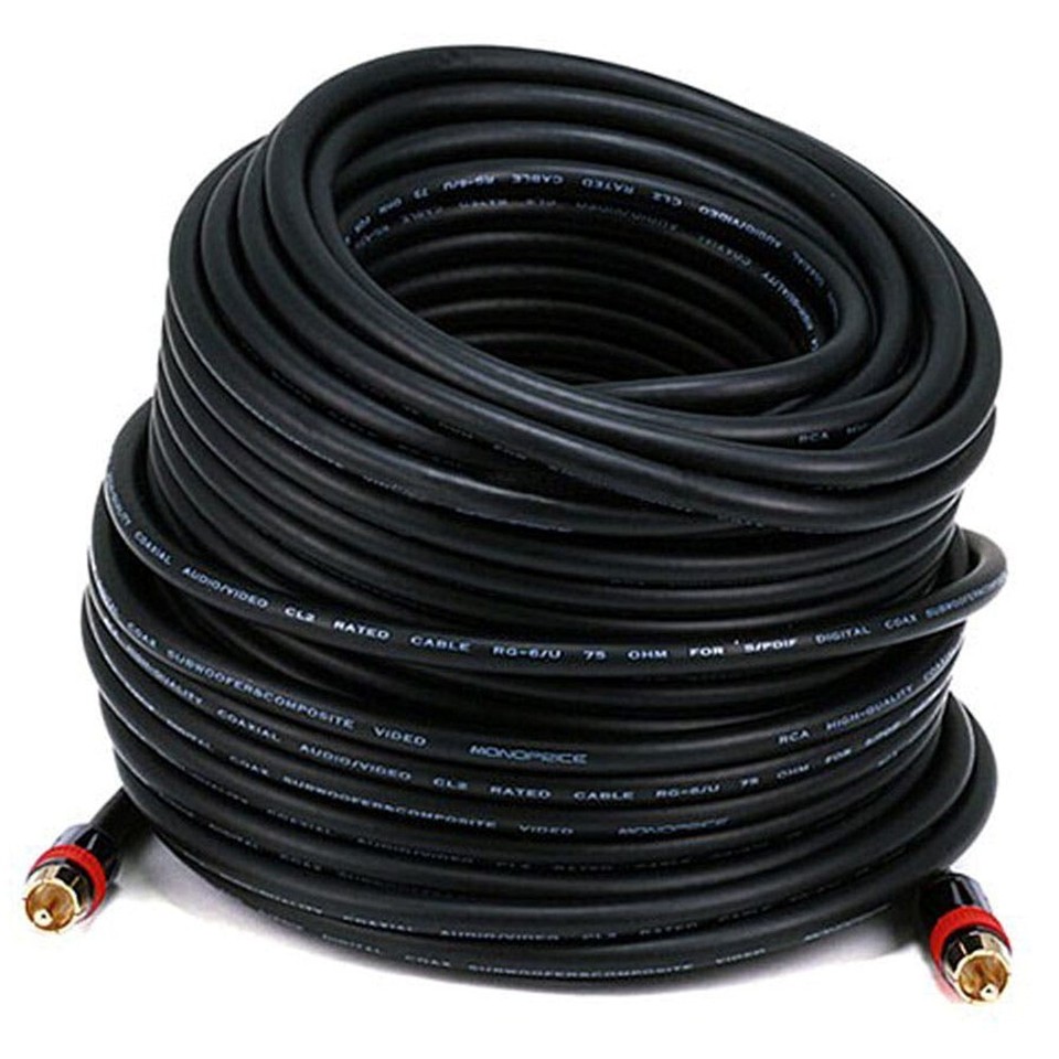 100ft RCA Cable Premium Composite A/V Audio Video Gold Plated Male M/M ...