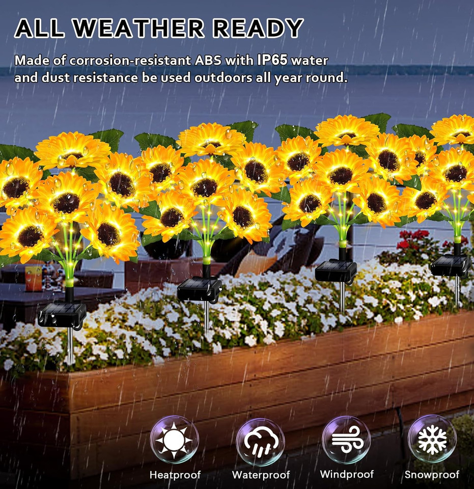 Solar Garden Light LED Sunflower Waterproof Outdoor Yard Landscape ...