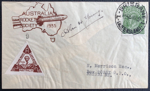 1937 BRISBANE AUSTRALIA RZ2 ALAN YOUNG SIGNED ROCKET MAIL FLIGHT COVER ...