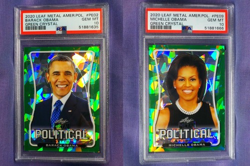 Barack Michelle Obama PSA 10 GeM MiNT # 1 / 4 GREEN ICE Political LEAF ...
