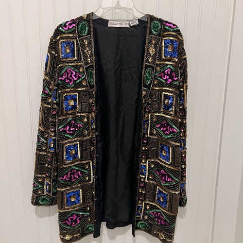 SCALA Fully Beaded Sequins Vintage Formal Jacket Top Size XL Vintage ...